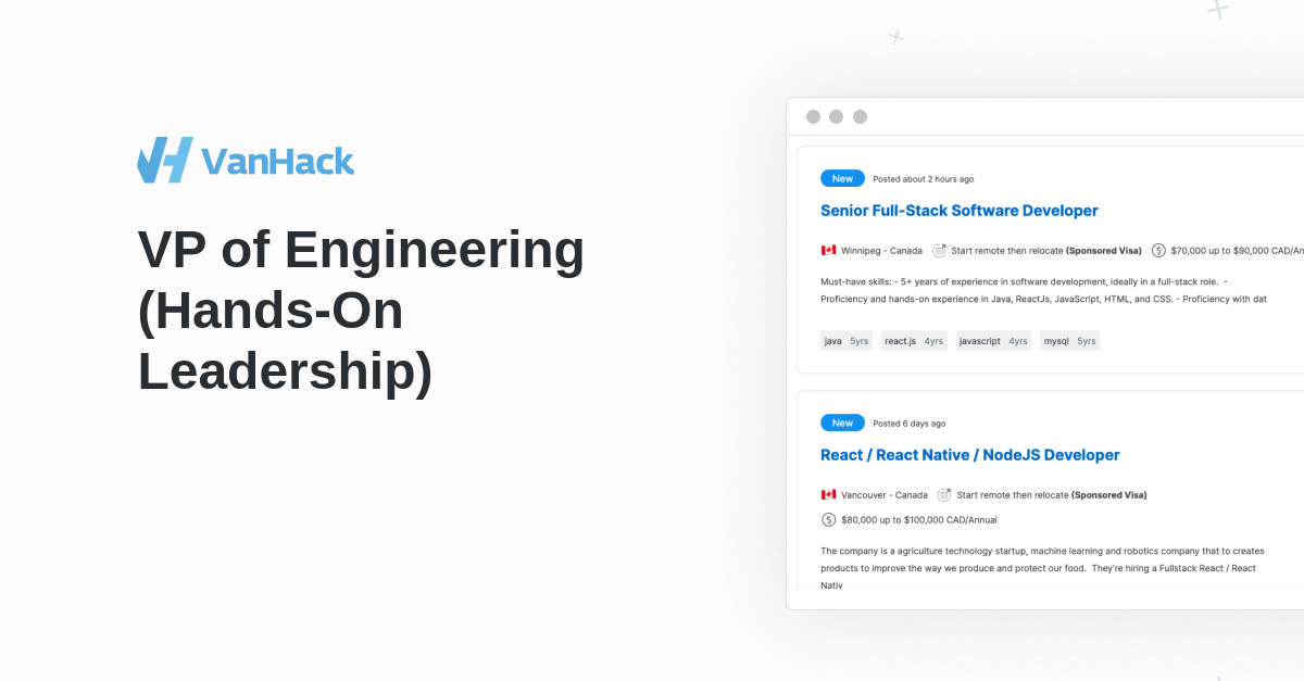 VP of Engineering (Hands-On Leadership) - VanHack